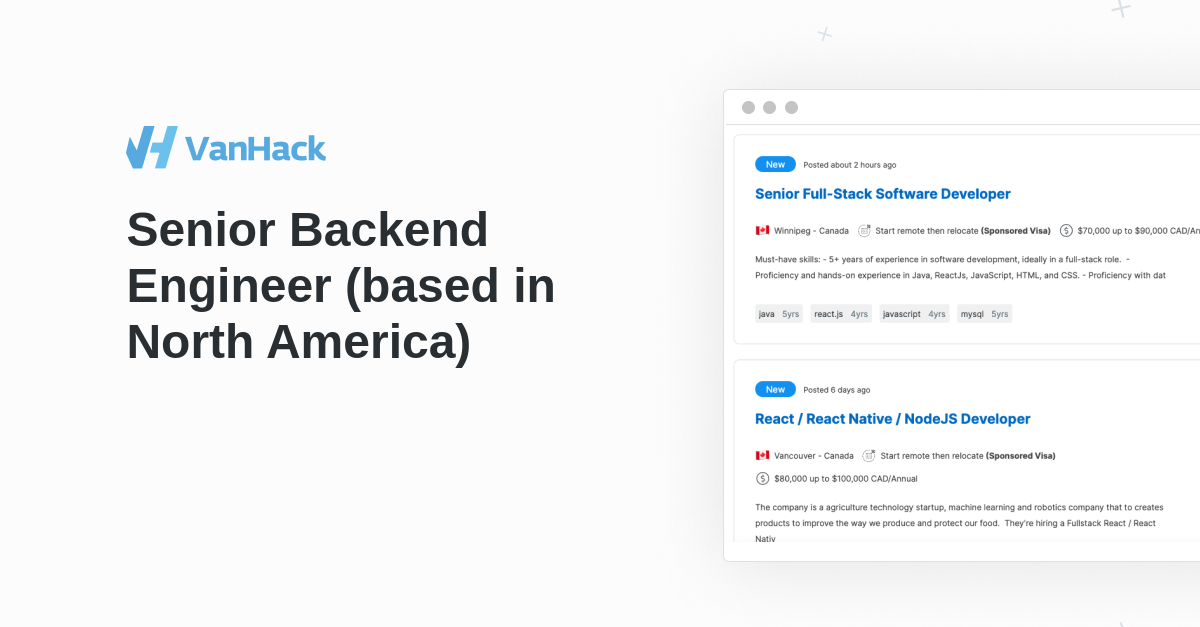 Senior Backend Engineer (based in North America) - VanHack